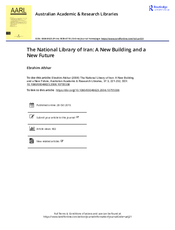 (PDF) The National Library of Iran: A New Building and a New Future
