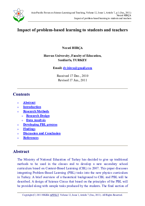 (PDF) Impact of problem-based learning to students and teachers