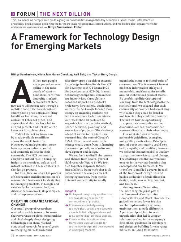 (PDF) A framework for technology design for emerging markets