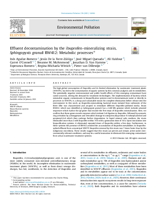 (PDF) Effluent decontamination by the ibuprofen-mineralizing strain ...