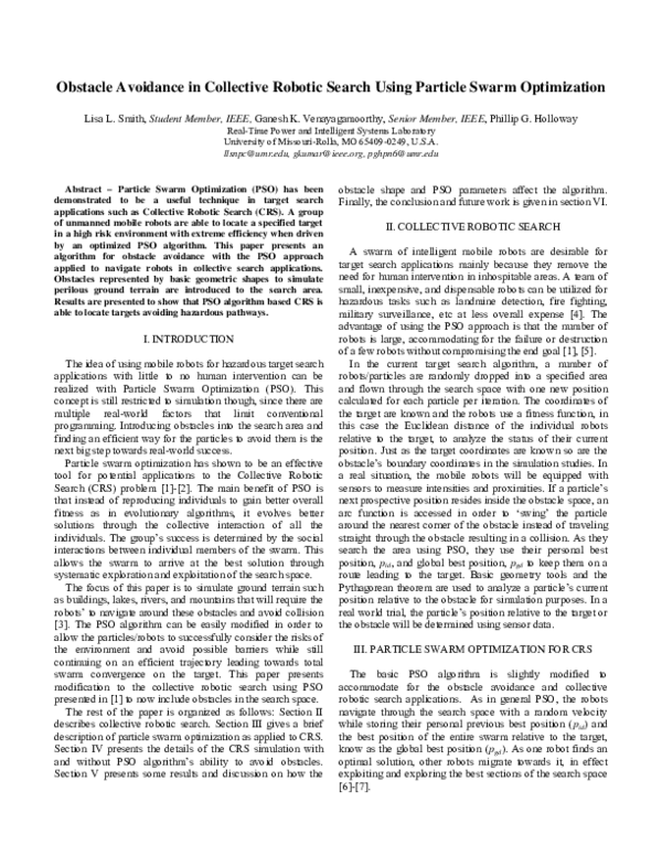 (PDF) Obstacle avoidance in collective robotic search using particle swarm optimization