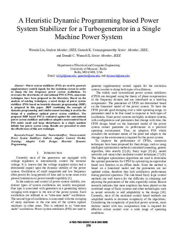 (PDF) A Heuristic-Dynamic-Programming-Based Power System Stabilizer for a Turbogenerator in a ...