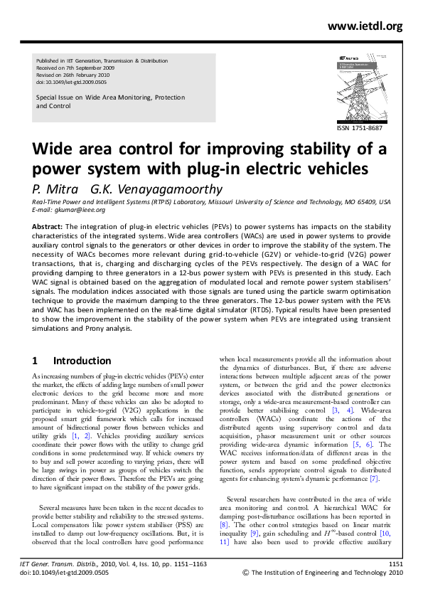 (PDF) Wide area control for improving stability of a power system with ...