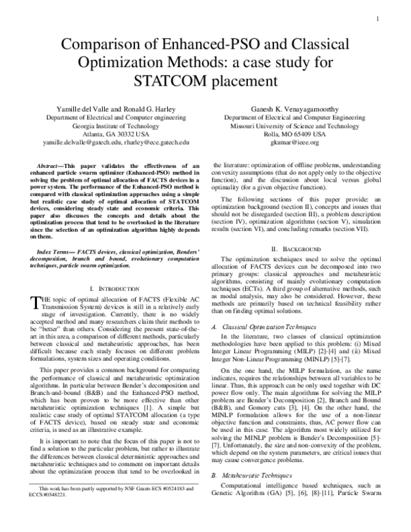 (PDF) Comparison of Enhanced-PSO and Classical Optimization Methods: A Case Study for STATCOM ...