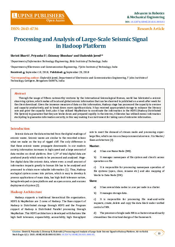 (PDF) Processing and Analysis of Large-Scale Seismic Signal in Hadoop Platform
