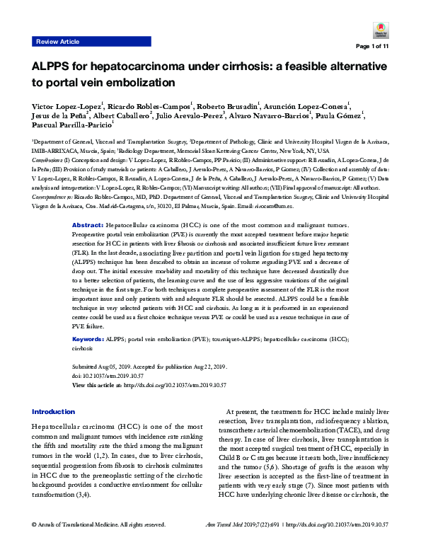 (PDF) ALPPS for hepatocarcinoma under cirrhosis: a feasible alternative ...