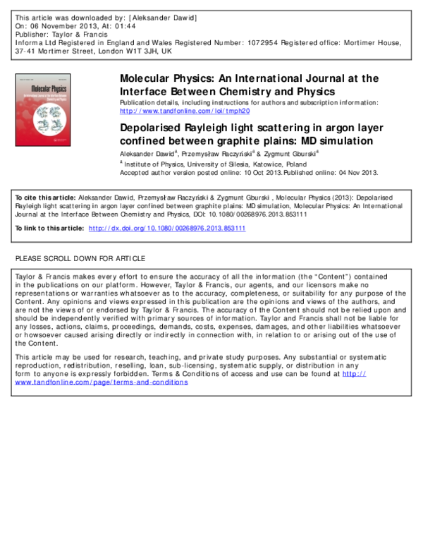 (PDF) Depolarised Rayleigh light scattering in argon layer confined ...