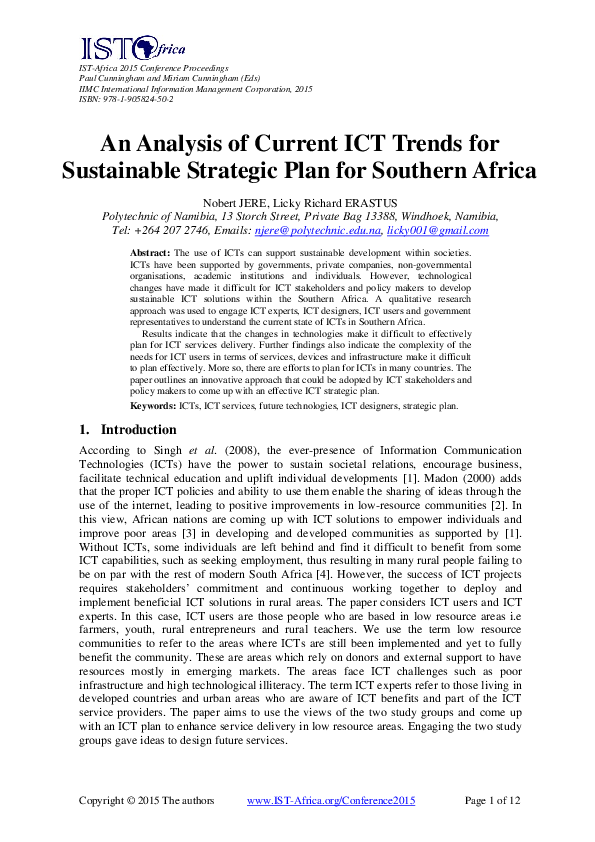 (PDF) An Analysis of Current ICT Trends for Sustainable Strategic Plan ...