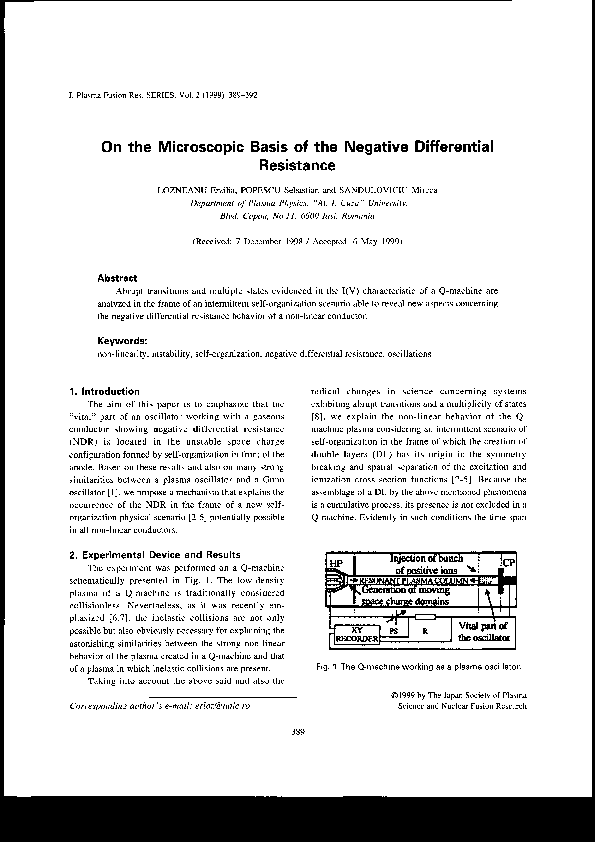 (PDF) On the microscopic basis of the differential negative resistance