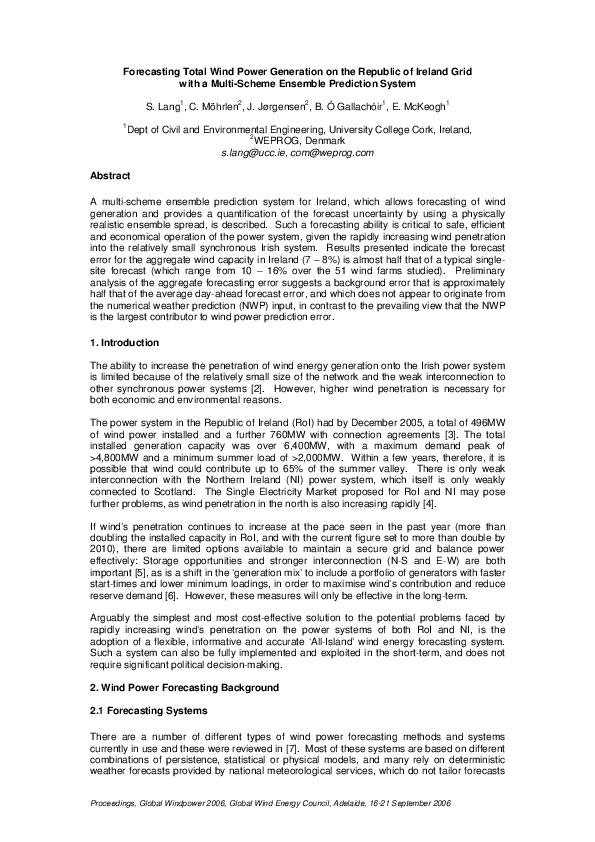 (PDF) Forecasting total wind power generation on the Republic of Ireland Grid with a Multi ...