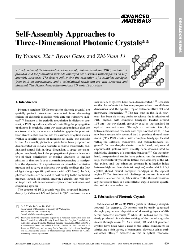 (PDF) Self-Assembly Approaches to Three-Dimensional Photonic Crystals
