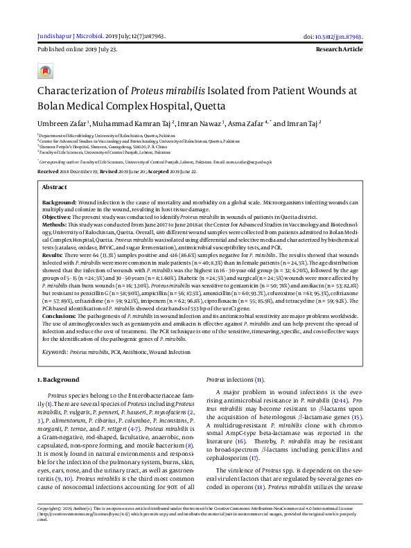 (PDF) Characterization of Proteus mirabilis Isolated from Patient ...