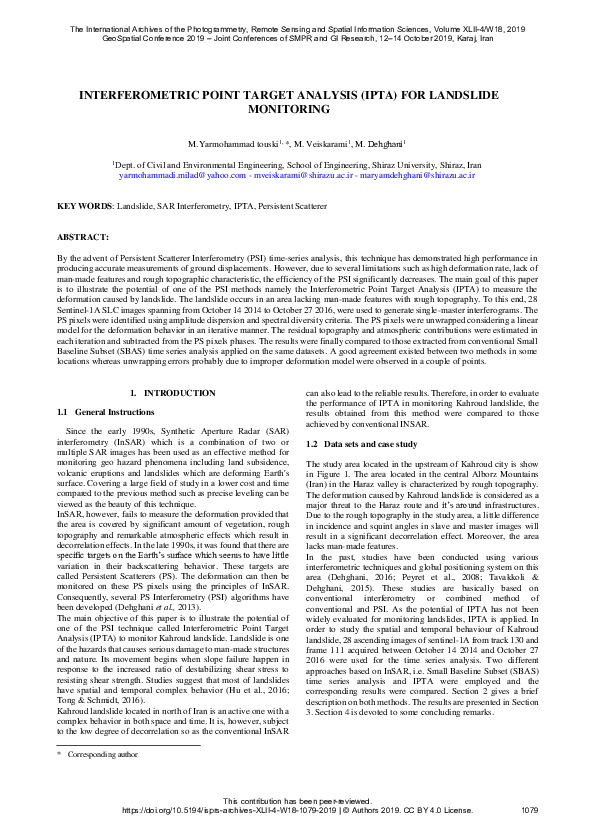 (PDF) Interferometric Point Target Analysis (Ipta) for Landslide Monitoring