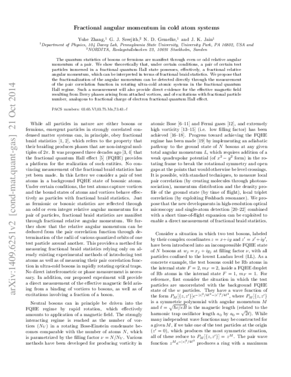 (PDF) Fractional Angular Momentum in Cold-Atom Systems