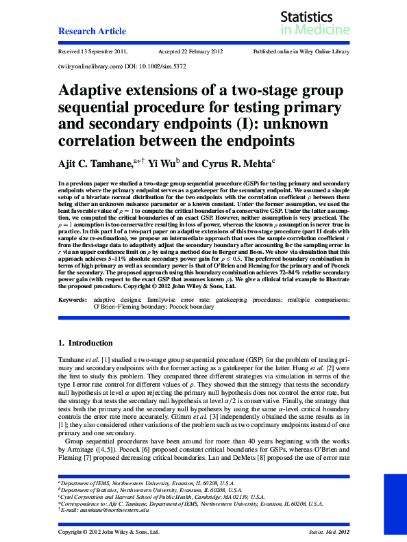 (PDF) Adaptive extensions of a two-stage group sequential procedure for ...
