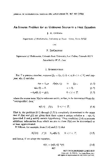 Pdf An Inverse Problem For An Unknown Source In A Heat Equation