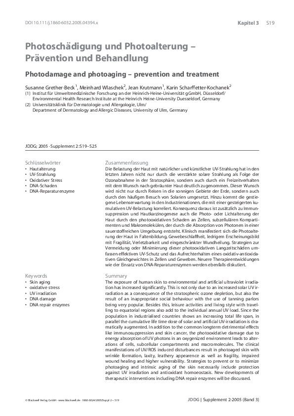 (PDF) [Photodamage and photoaging--prevention and treatment] | Susanne ...