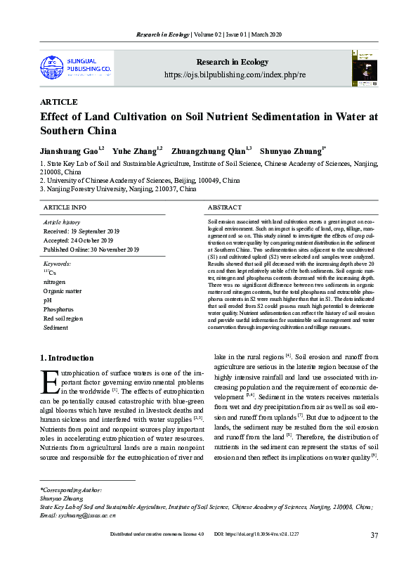 (PDF) Effect of Land Cultivation on Soil Nutrient Sedimentation in ...
