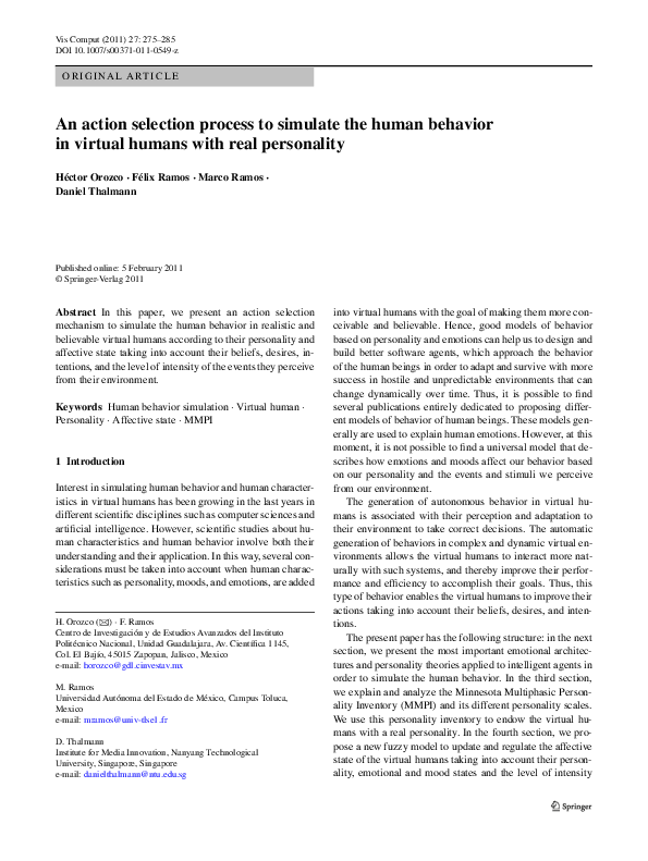(PDF) An action selection process to simulate the human behavior in ...