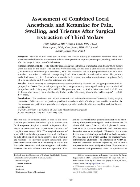(PDF) Assessment of Combined Local Anesthesia and Ketamine for Pain ...