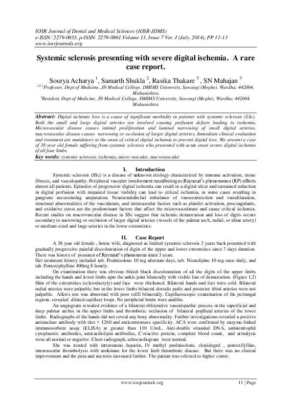 (PDF) Systemic sclerosis presenting with severe digital ischemia. A ...