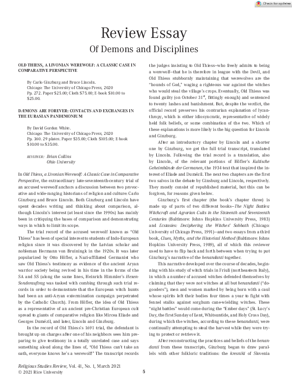 (PDF) Of Demons and Disciplines: Old Thiess, a Livonian Werewolf: A ...