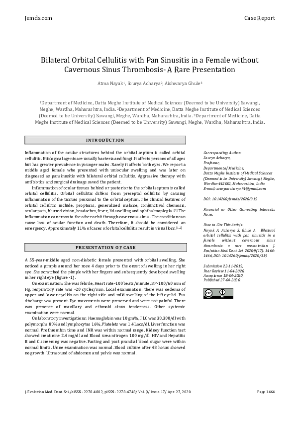 (PDF) Bilateral Orbital Cellulitis with Pan Sinusitis in a Female ...