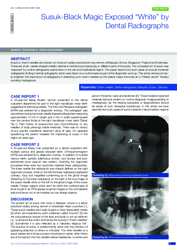 (PDF) Susuk - black magic exposed "white" by dental radiographs