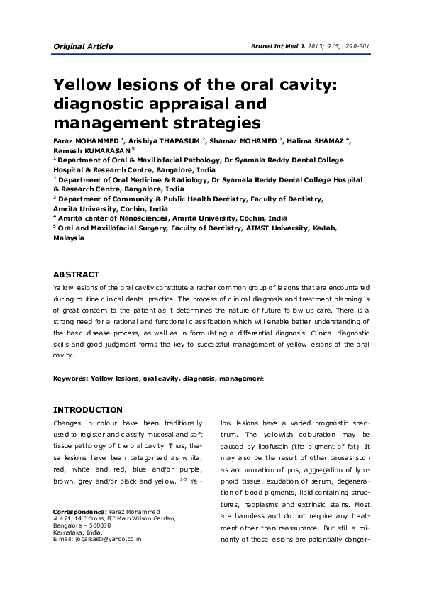 (PDF) Yellow lesions of the oral cavity: Diagnostic appraisal and ...