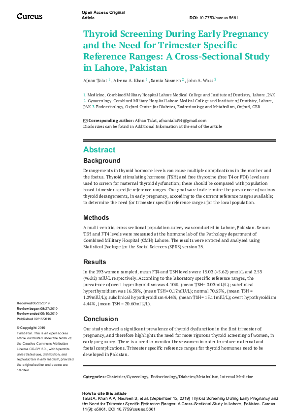 (PDF) Thyroid Screening During Early Pregnancy and the Need for ...