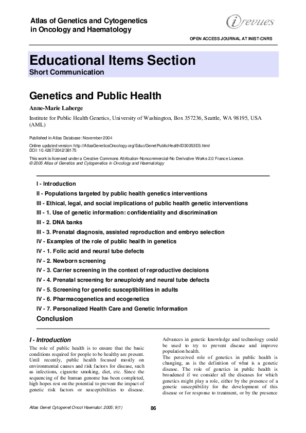 (PDF) Genetics and Public Health