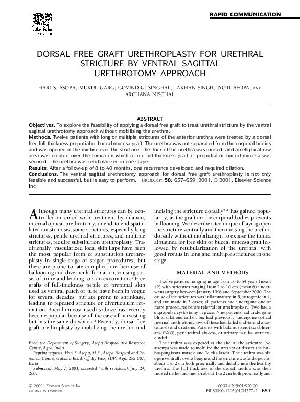 (PDF) Dorsal free graft urethroplasty for urethral stricture by ventral ...