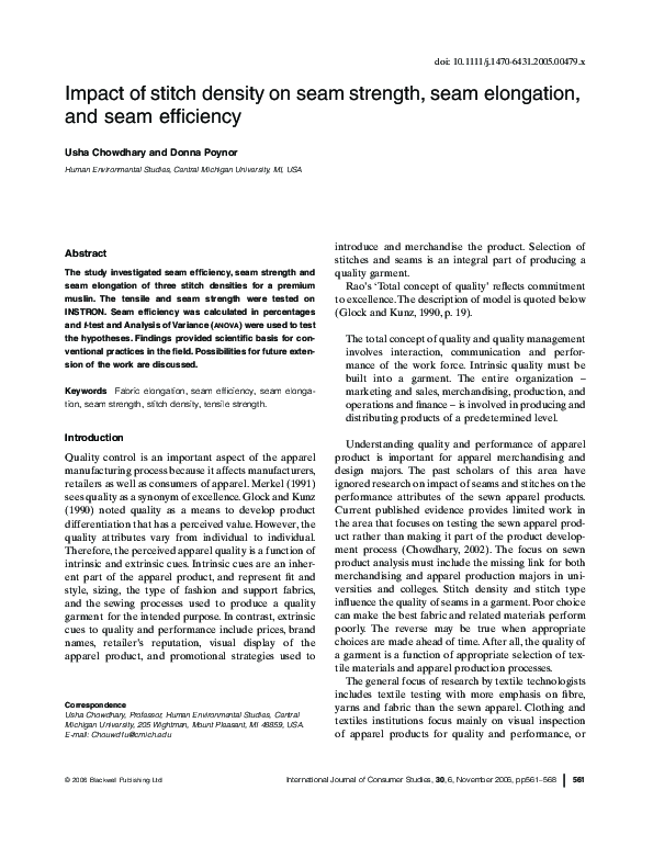 (PDF) Impact of stitch density on seam strength, seam elongation, and ...