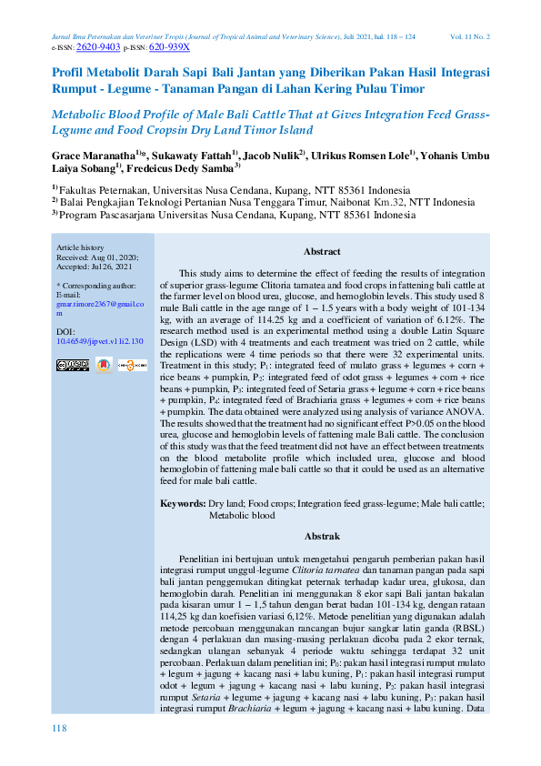 (PDF) Profil Metabolit Darah Sapi Bali Jantan yang Diberikan Pakan ...