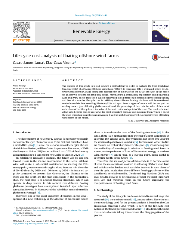 (PDF) Life-cycle cost analysis of floating offshore wind farms