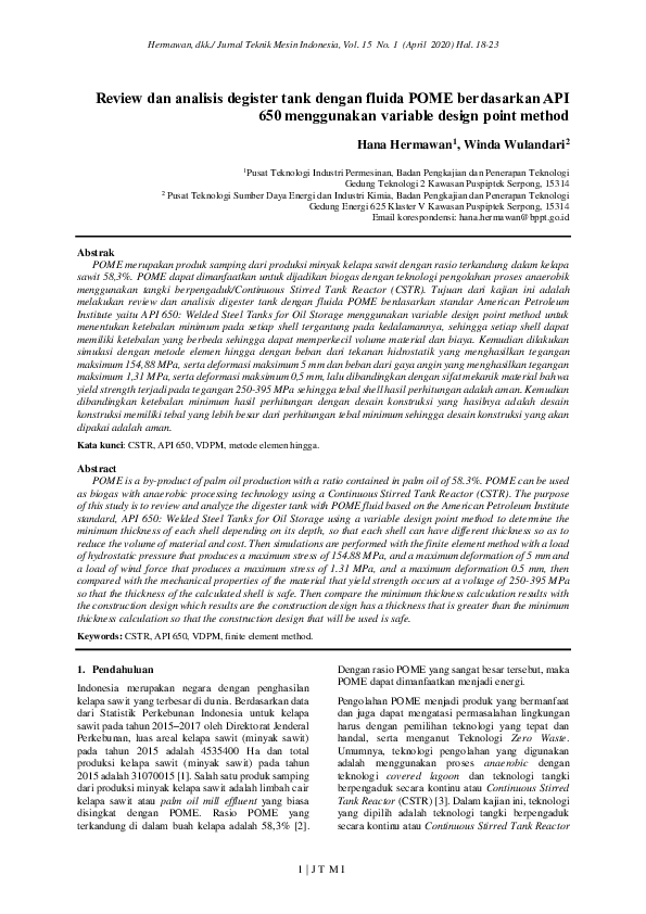 (PDF) Review dan Analisis Degister Tank dengan fluida POME Berdasarkan ...
