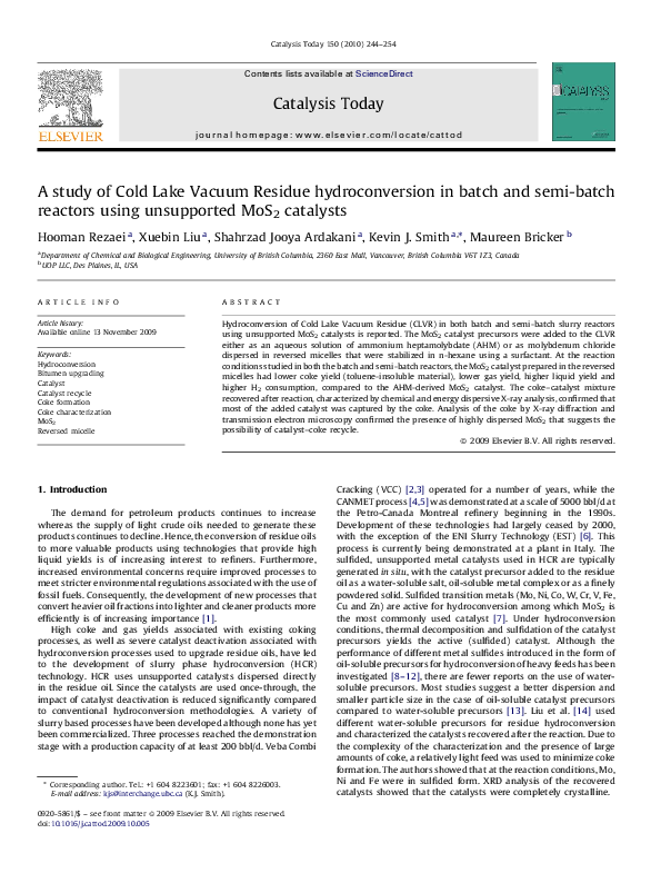 (PDF) A study of Cold Lake Vacuum Residue hydroconversion in batch and ...