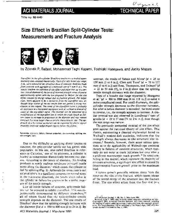 (PDF) Size Effect in Brazilian Split-Cylinder Tests: Measurements and ...