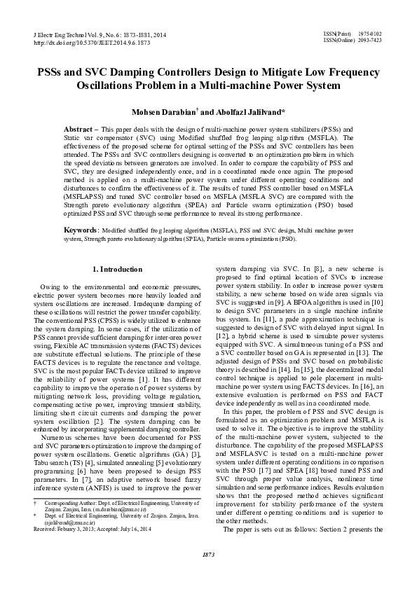 (PDF) PSSs and SVC Damping Controllers Design to Mitigate Low Frequency Oscillations Problem in ...