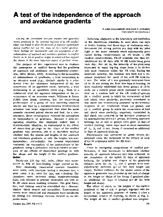 (PDF) A test of the independence of the approach and avoidance gradients