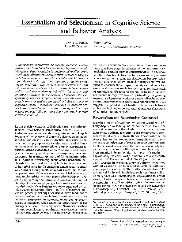 (PDF) Essentialism and selectionism in cognitive science and behavior ...