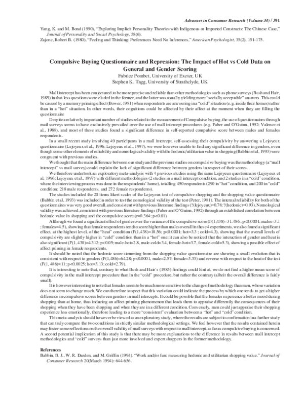 (PDF) Compulsive Buying Questionnaire and Repression: The Impact of Hot ...