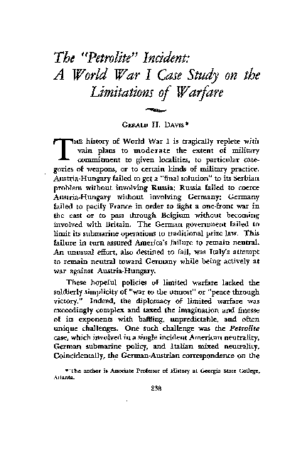 (PDF) The "Petrolite" Incident: A World War I Case Study on the ...