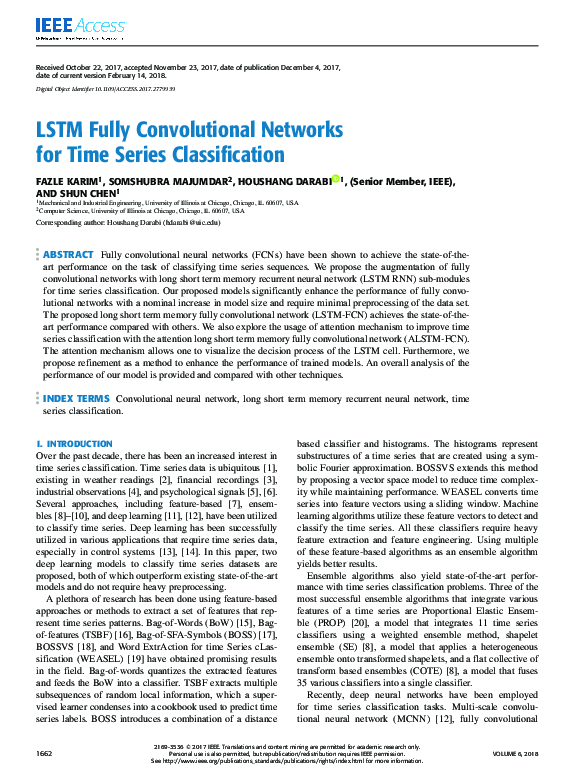 Pdf Lstm Fully Convolutional Networks For Time Series Classification