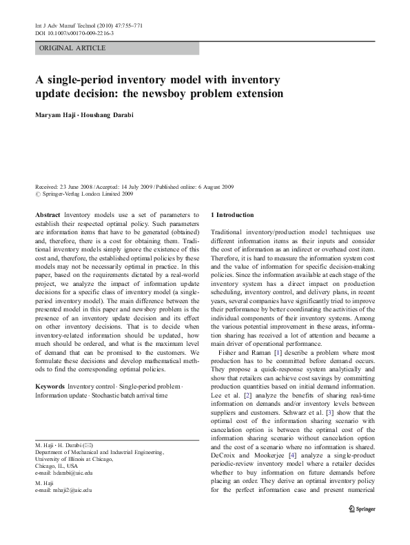 (PDF) A single-period inventory model with inventory update decision ...