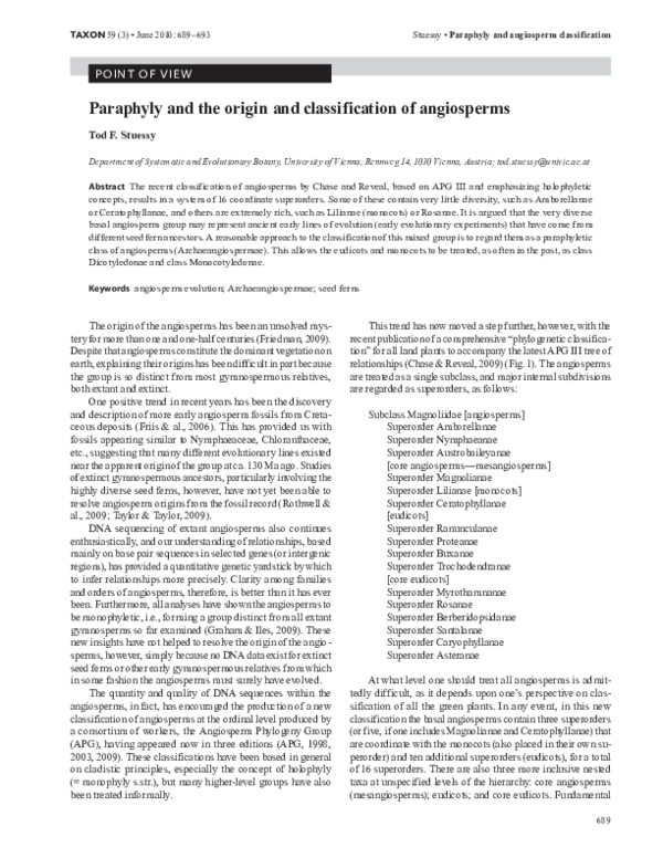 (PDF) Paraphyly and the origin and classification of angiosperms