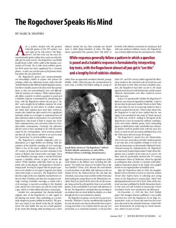 (PDF) “The Rogochover Speaks His Mind,” Jewish Review of Books, Summer 2017
