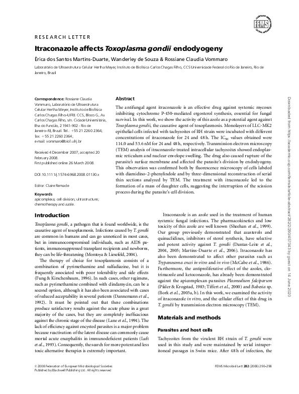 (PDF) Itraconazole affects Toxoplasma gondii endodyogeny