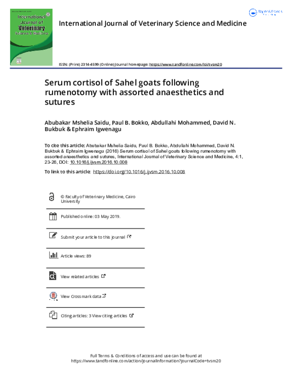 (PDF) Serum cortisol of Sahel goats following rumenotomy with assorted ...