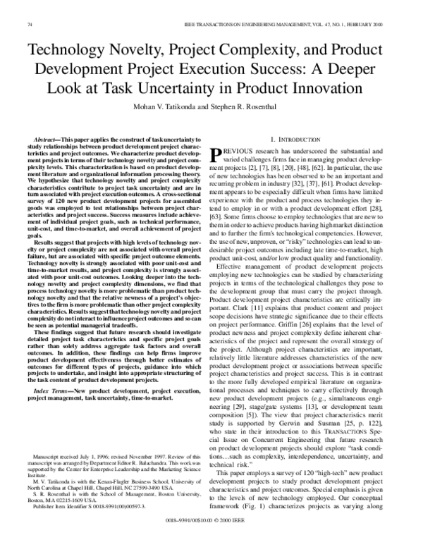 (PDF) Technology novelty, project complexity, and product development ...
